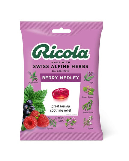 Ricola Swiss Alpine Herbs Berry Medley Oral Anesthetic 19 Wrapped Drop ...